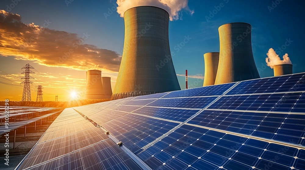 Solar panels and nuclear power plants generate electricity. Solar ...