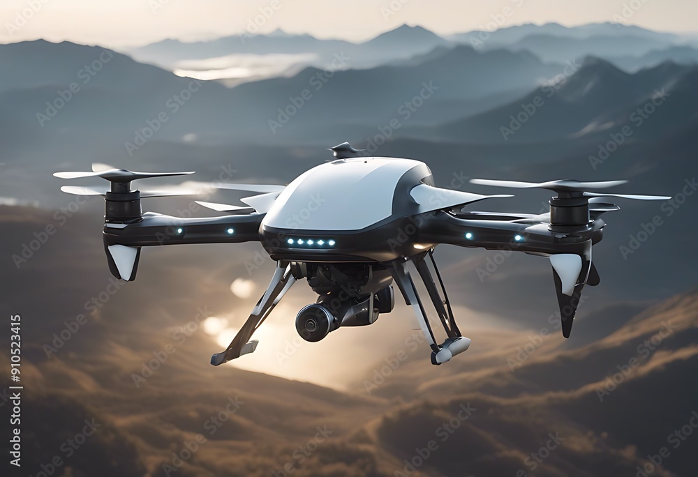 view front driving flying self drone image passenger 3d sky rendering ...