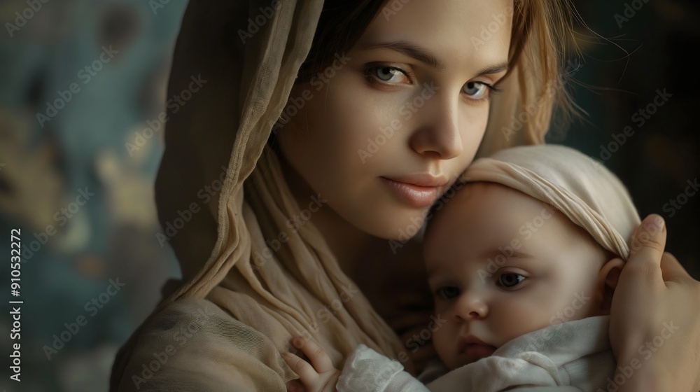 Young Caucasian Christian woman, with a scarf or hijab on her head ...