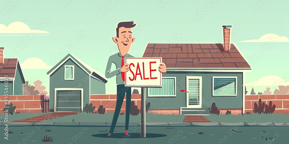 friendly real estate agent holding a sold sign in front of a house ...