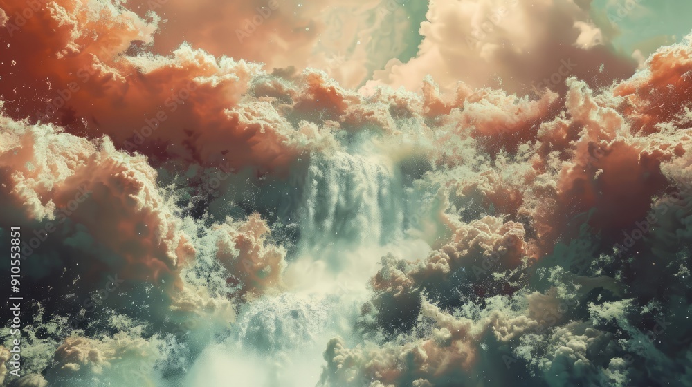 The image features a waterfall styled like interstellar nebulae, with a ...