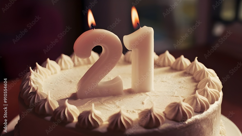 21st birthday cake with candles, twenty-one birthday celebration, happy ...