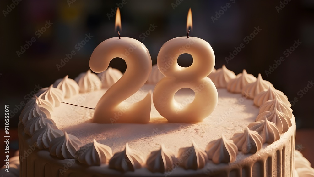 28th birthday cake with candles, twenty-eight birthday celebration ...