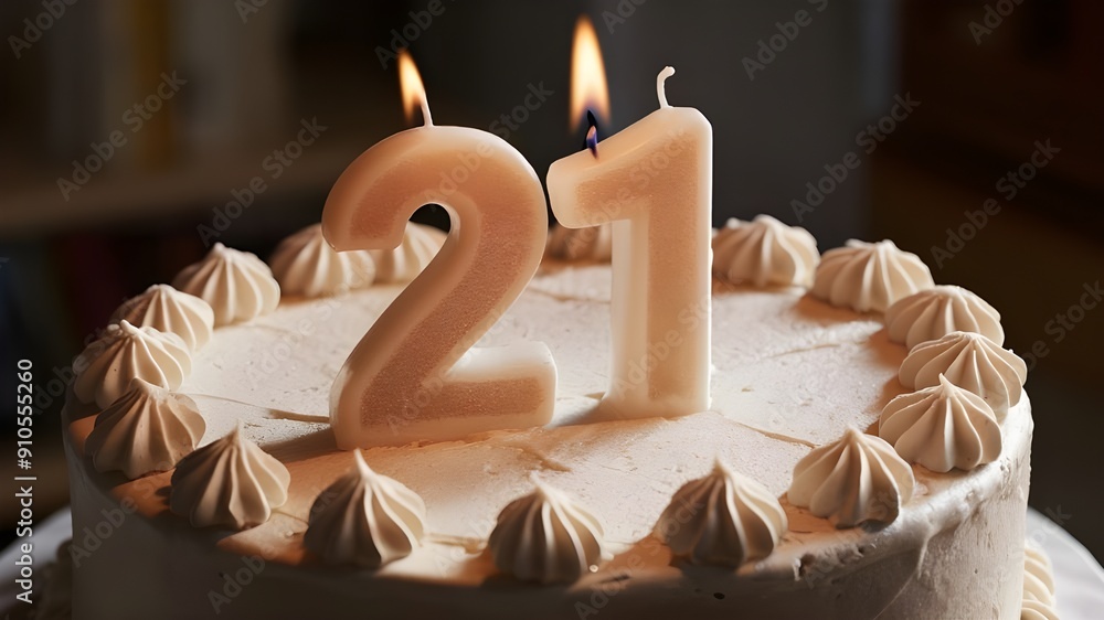 21st birthday cake with candles, twenty-one birthday celebration, happy ...