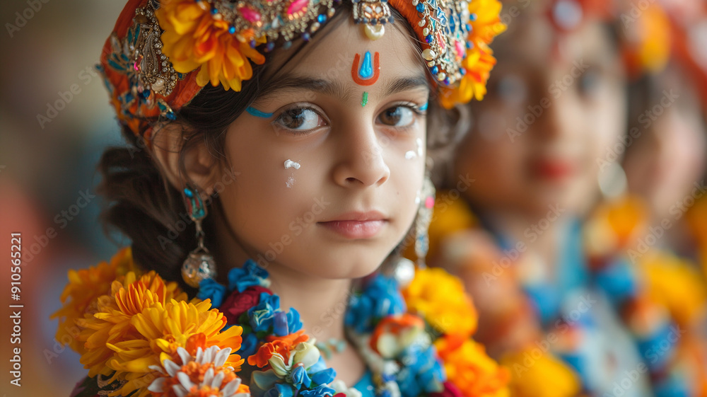 Krishna Janmashtami Celebration. A young girl dressed as Krishna for ...