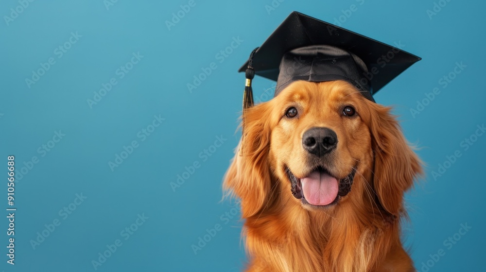 Dog wearing graduation cap, cute golden retriever in graduation attire ...