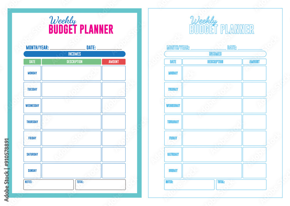 An Illustration of Monthly Budget Planner Templates in cmyk mode. Ready ...