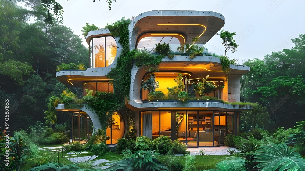 Environmentally friendly home, futuristic eco-friendly advanced ...