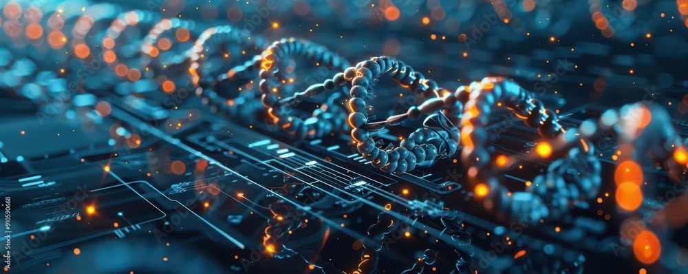 DNA sequencing data, largescale genetic analysis, front view, detailed ...