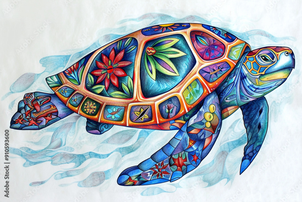 Turtle Indian art. A stylized turtle in watercolor technique. Turtle ...