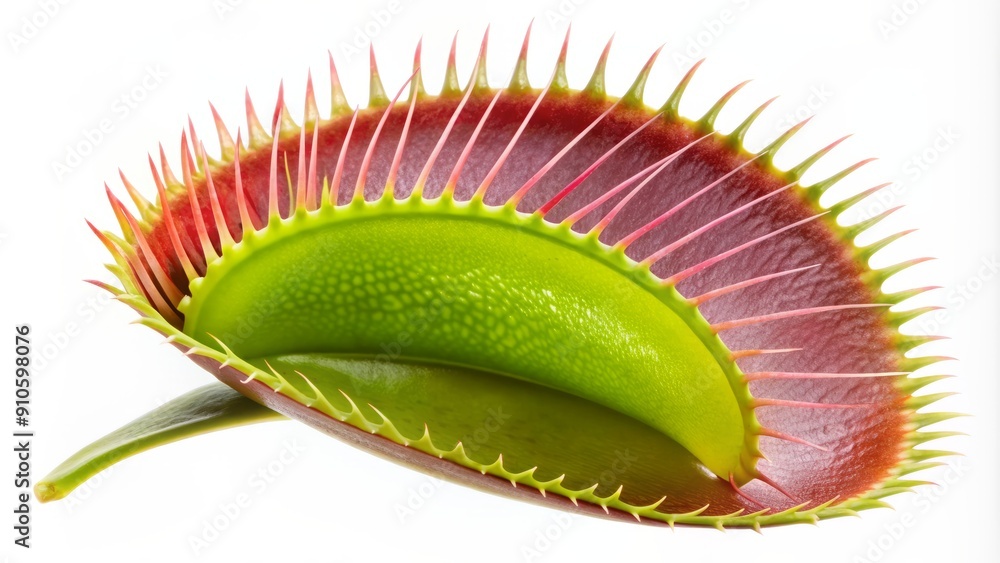 Isolated single Venus flytrap leaf with trigger hairs and red interior ...