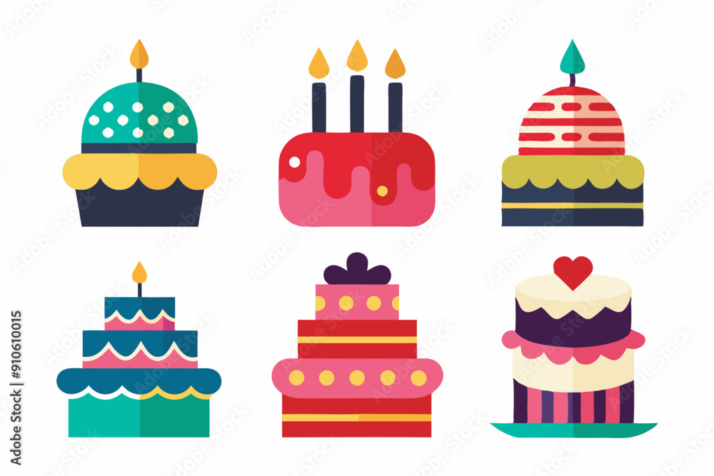 Birthday Cake Icons Set - Vector Illustration, Logo Icon, Clipart ...