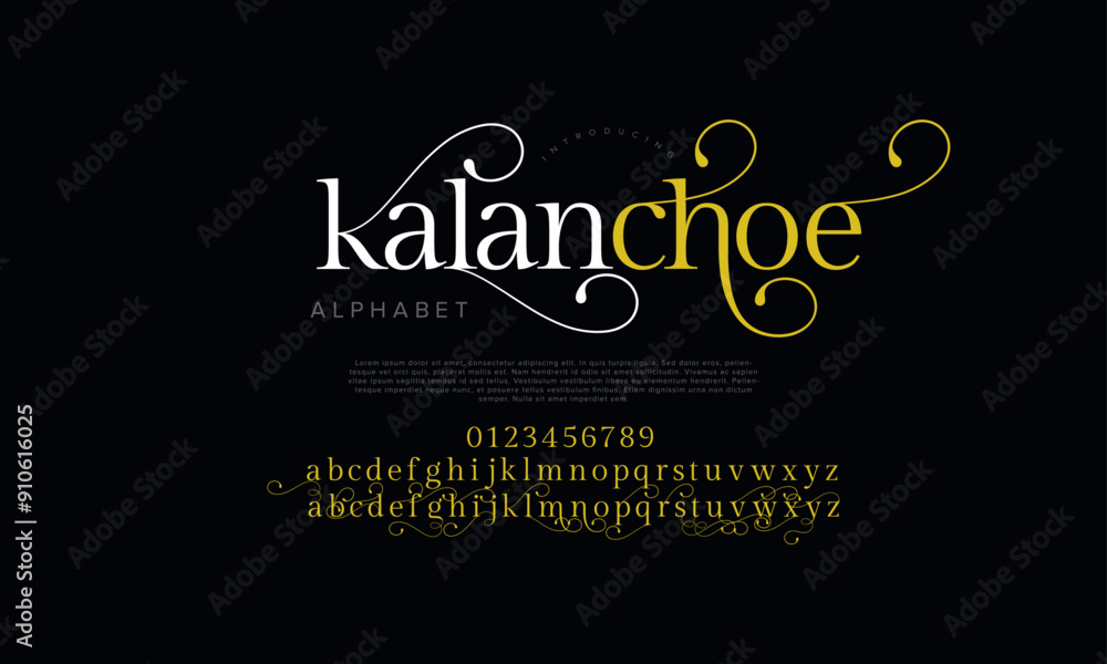 Kalanchoe swash luxury elegant alphabet letters and numbers. Vintage ...