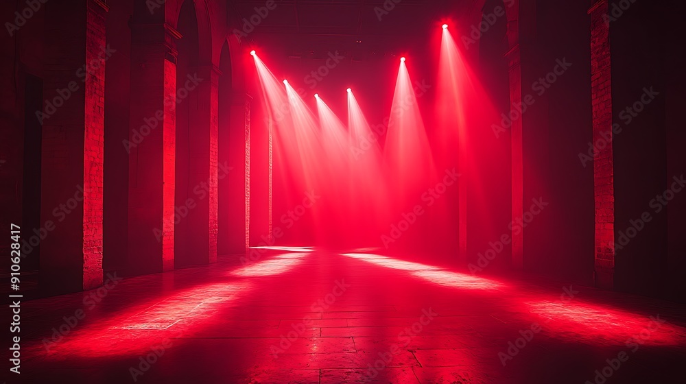 Free stage with lights and smoke, Empty stage with red spotlights ...