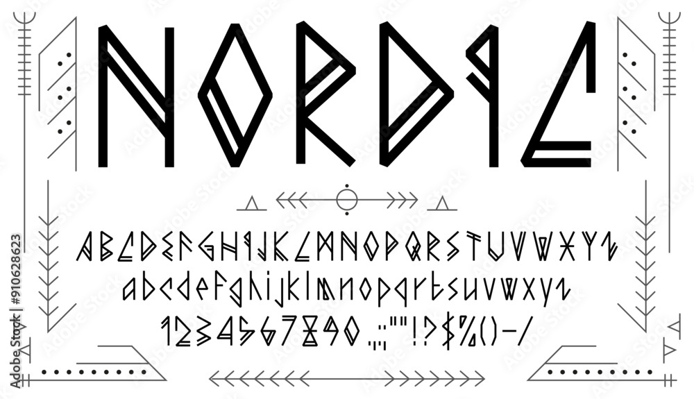 Viking font or Nordic rune type and ethnic Scandinavian typeface ...