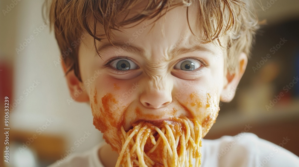 Spaghetti Monster: A young boy with a mischievous grin embraces the ...