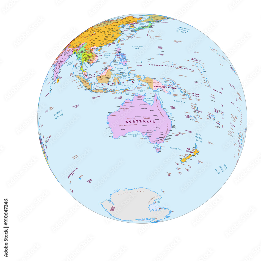 Political map of Oceania English Language labeled Stock Vector | Adobe ...