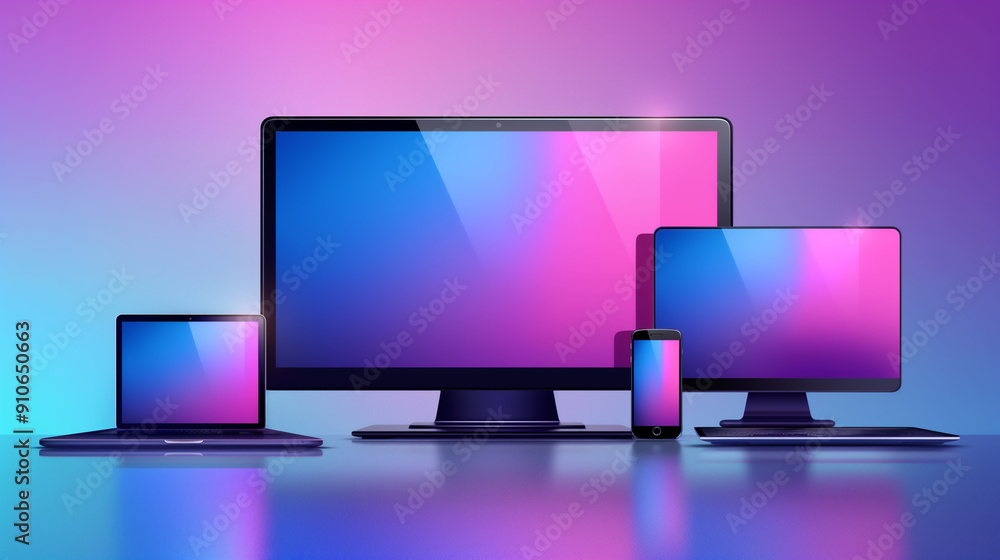 Modern Devices in a Neon Glow: A captivating image featuring a range of ...