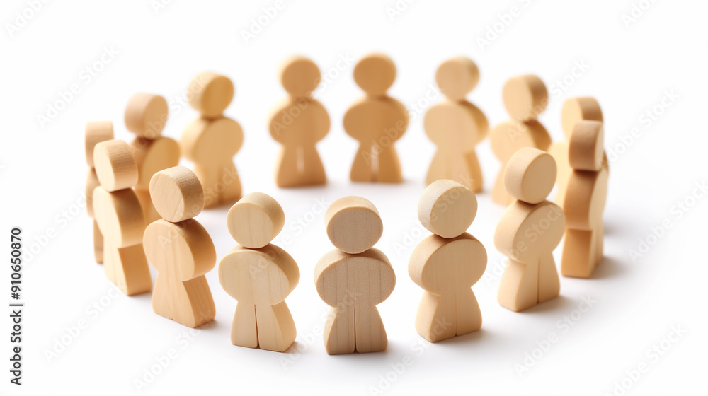 The Circle of Unity: Wooden figures stand in a cohesive circle ...