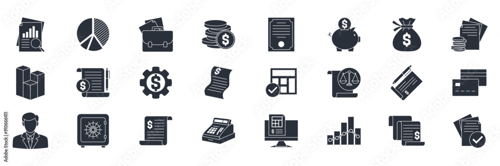 accounting icons set, Included icons as bank Safe, Credit card, Graph ...