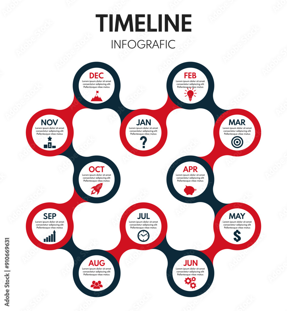12 months or steps round diagram, year life plan, repeated cycle ...