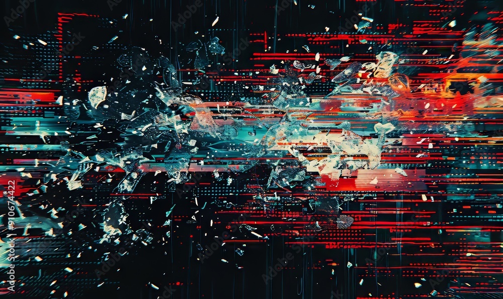 ภาพประกอบสต็อก Horizontal distortion of broken video image on black ...