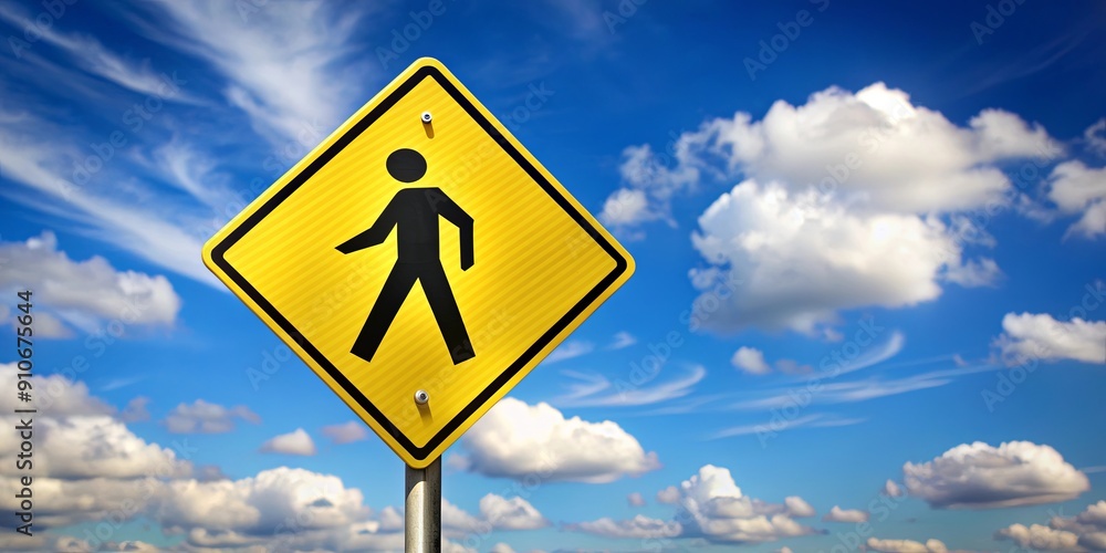 Road sign with symbol of pedestrian crossing ahead , traffic safety ...