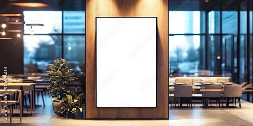 Blank Mockup in Modern Restaurant,a restaurant with big screen banners ...