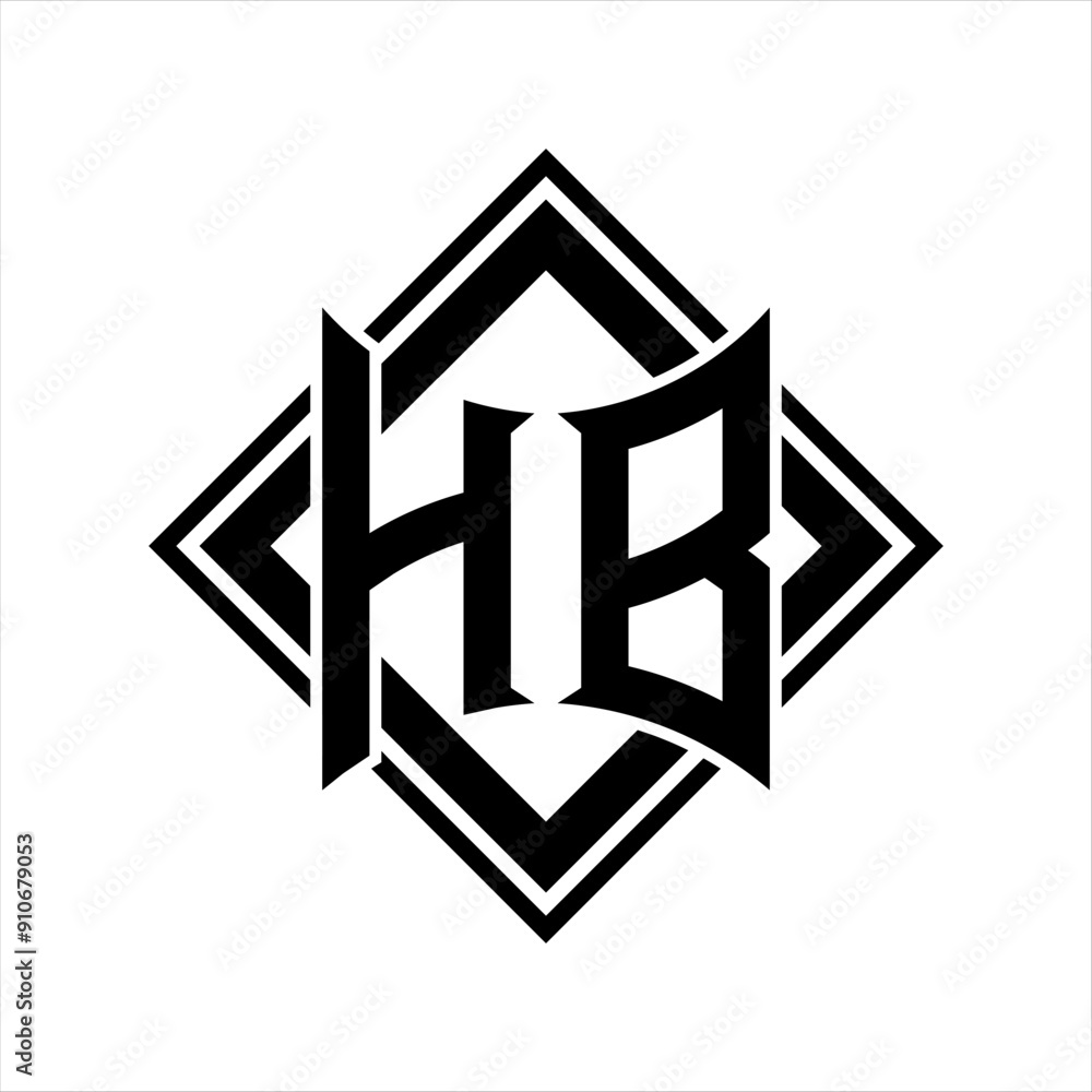 HB Letter logo with abstract shield shape with square black outline on ...
