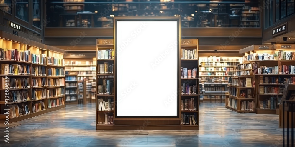 Blank Ad in Library,White blank billboard on bookstore, for advertising ...