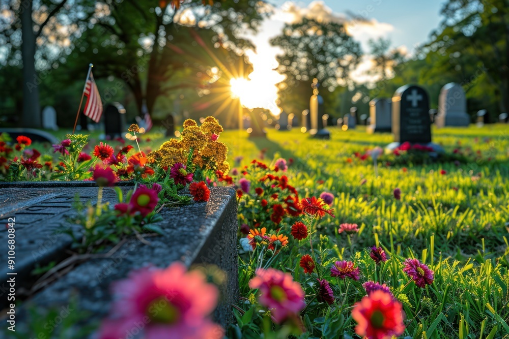 Memorial Day Tribute: Small American Flags and Headstones at National ...