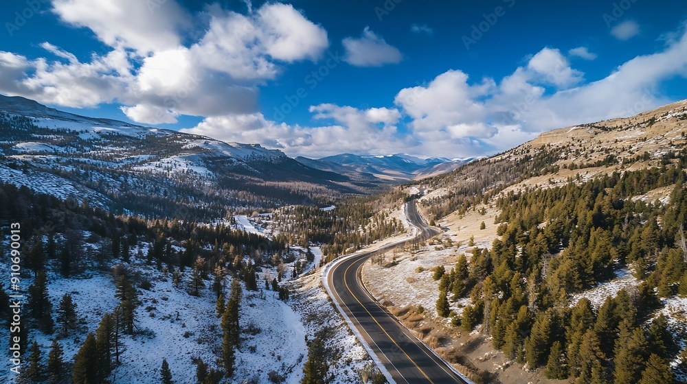 Aerial drone view of the beautiful Mirror Lake Highway famous S Curve ...