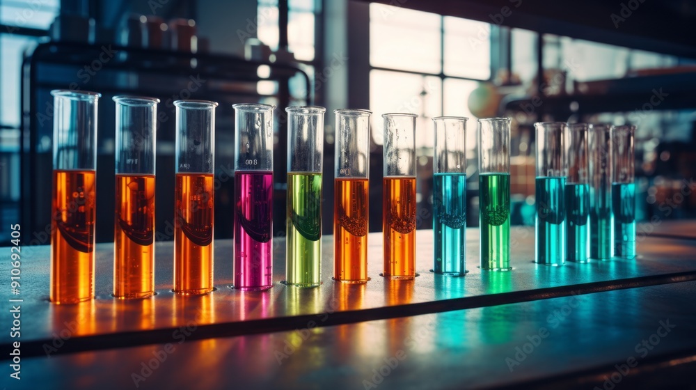 Laboratory scientist conducting experiments with test tubes and ...