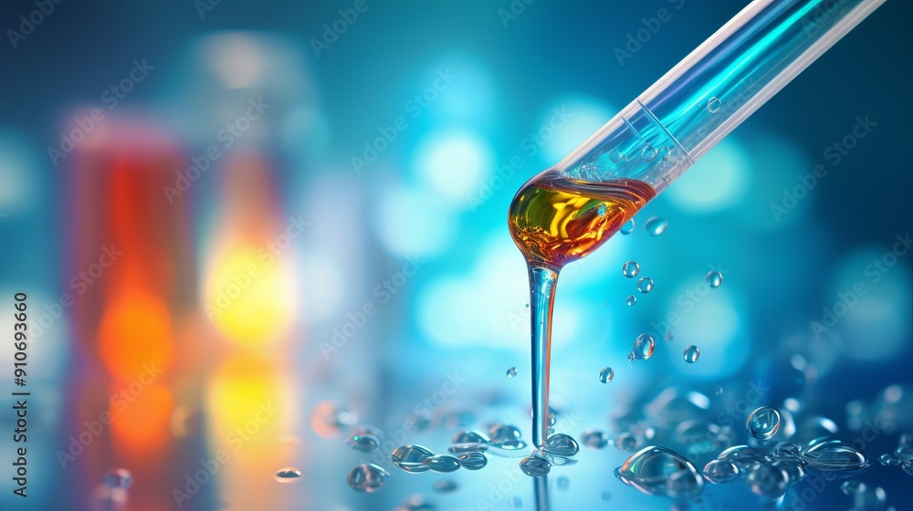 Close-up of science pipette with a single drop of liquid over ...