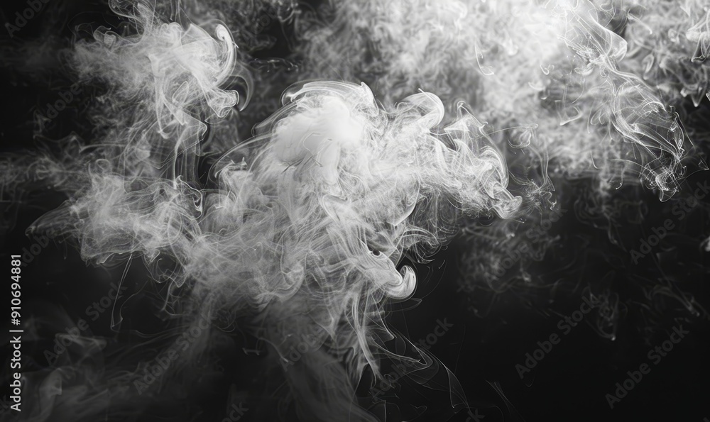 Soft smoke motion on dark backdrop. Gray fume slowly floating rises up ...