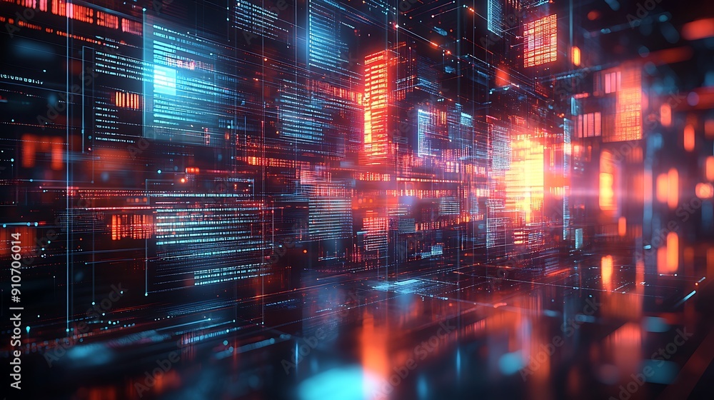 Abstract network grid with files and folders, futuristic software ...