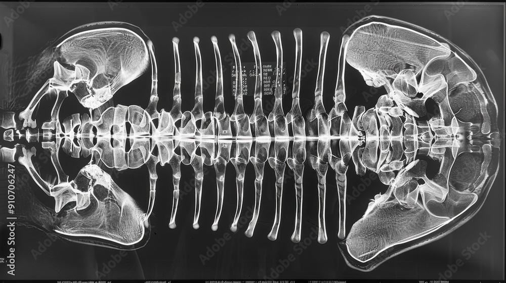 A detailed x-ray image showing the skeletal structure of an animal. AI ...