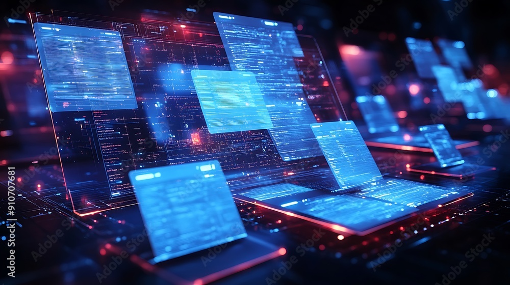 Abstract network grid with files and folders, futuristic software ...