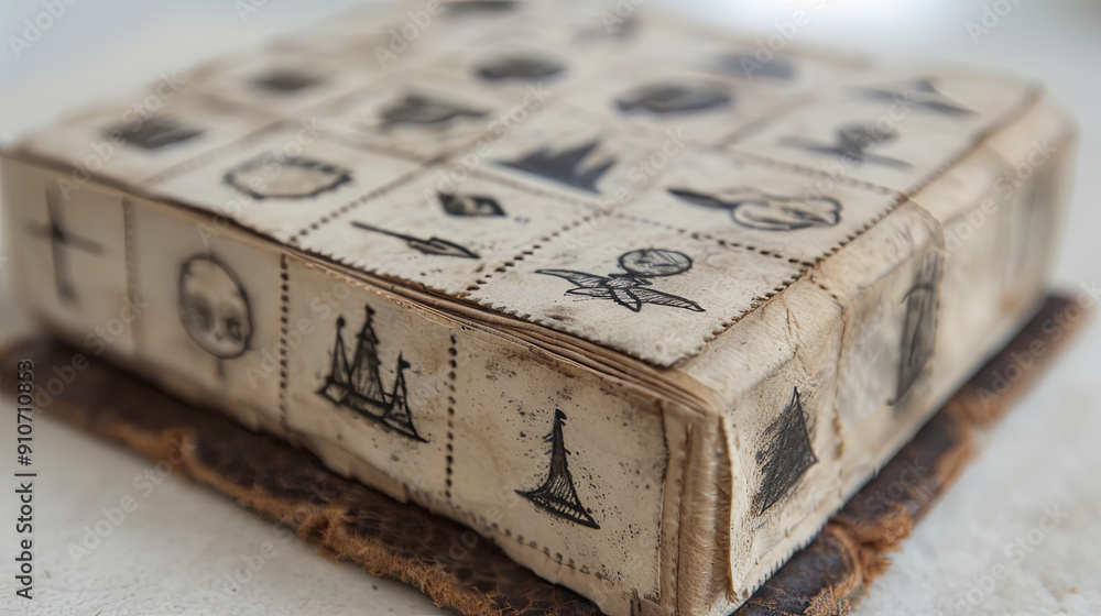 Old book cover with symbols history ancient antique leather bound book ...
