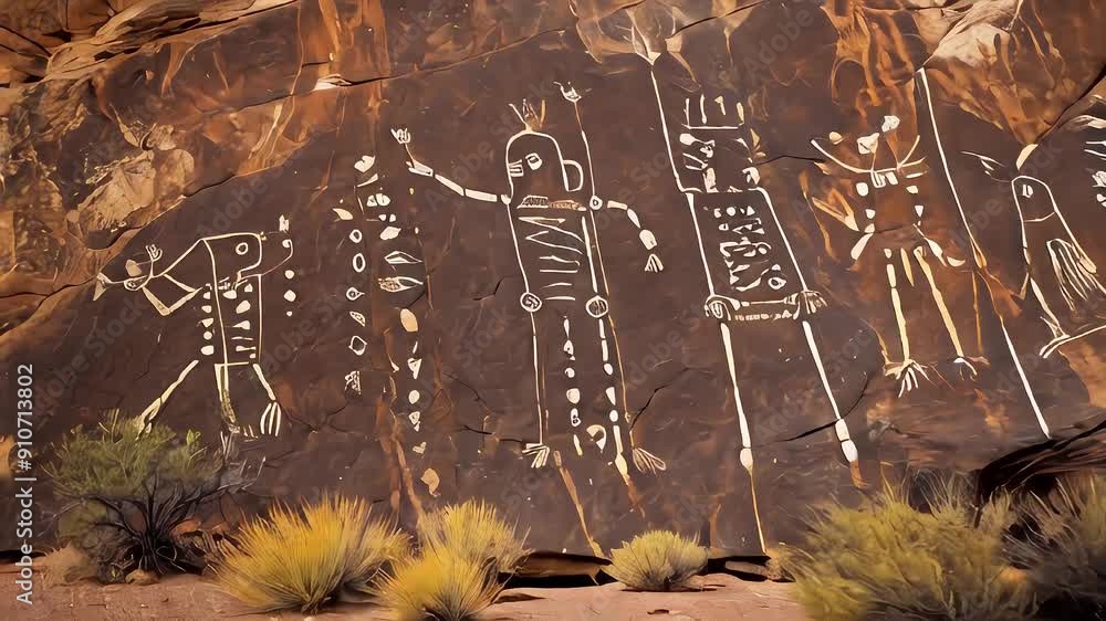 Desert animation.Creating an image featuring ancient desert pictographs ...