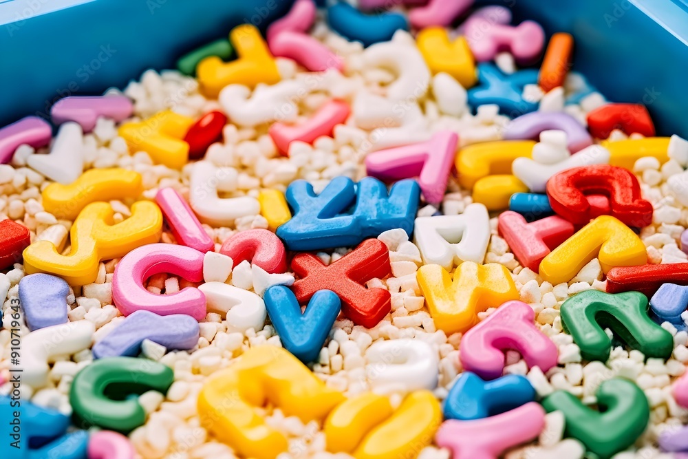 Colorful letters of the alphabet in sensory bin. Primary school or ...