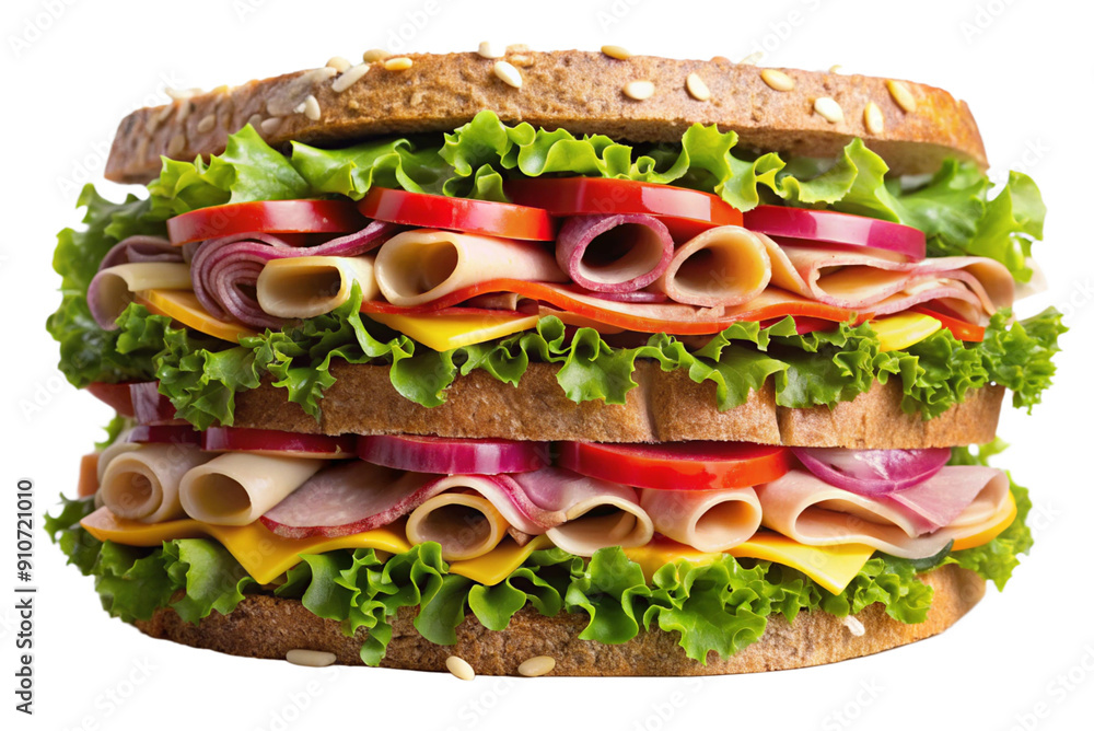 Deli meat sandwich on whole grain bread Includes turkey, ham, pepperoni ...