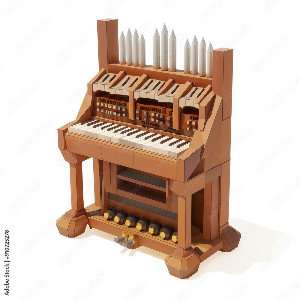 3D Render, Low Poly style of a portative organ with a compact design ...