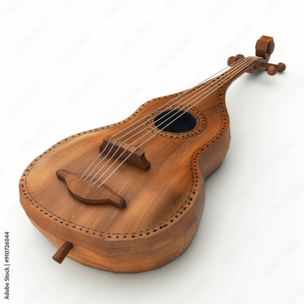3D Render, Low Poly style of a vielle with a rounded body and multiple ...