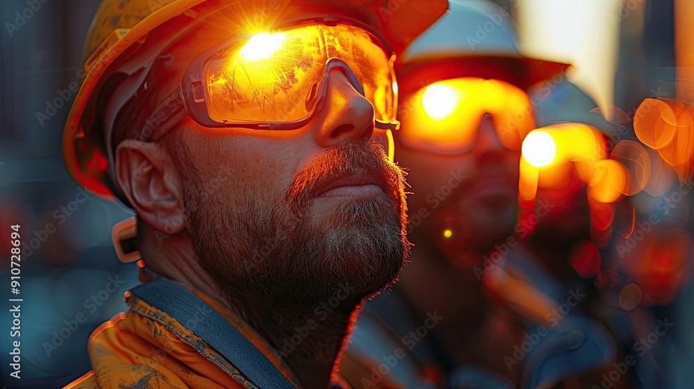 Heat wave, construction workers in hot weather, hot weather shines a ...