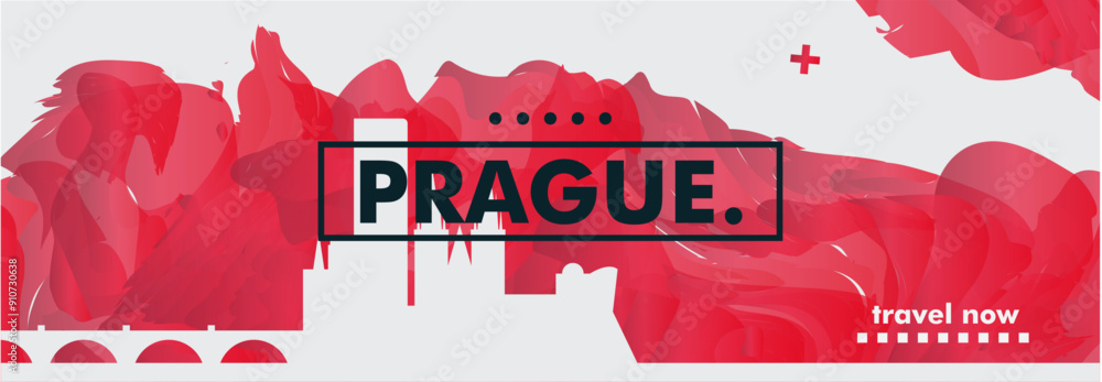 Prague city banner with skyline, cityscape, landmark. Czech Republic ...