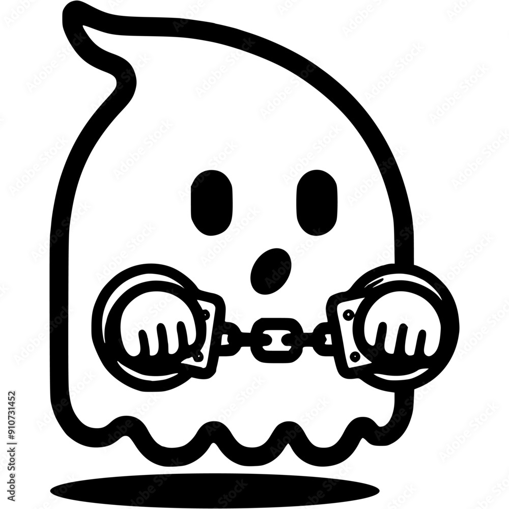 Halloween ghost with shackles chains on hands in monochrome. Simple ...