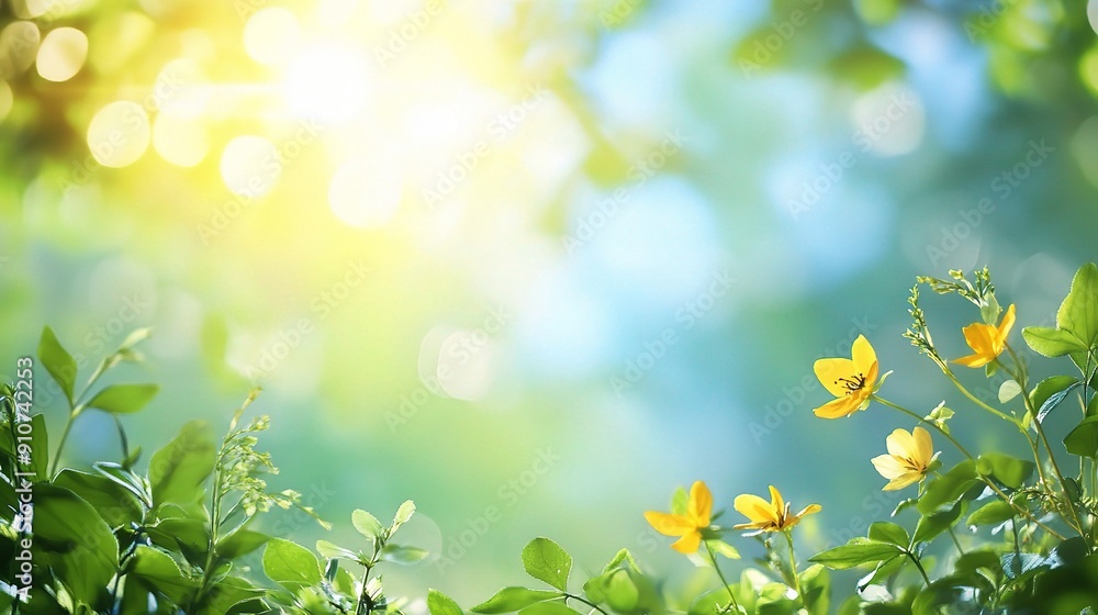 Sunlit Spring Meadow: A vibrant background image featuring a bokeh ...