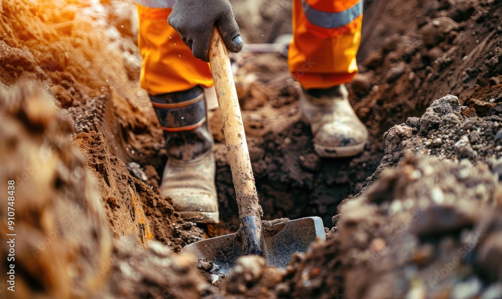 shovel being used to dig into the earth, capturing the essence of labor ...