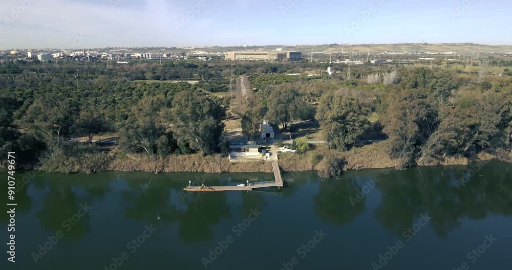 Drone video that begins its flight over the Guadalquivir River and ...